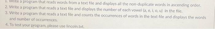 Solved 1. Write a program that reads words from a text file | Chegg.com