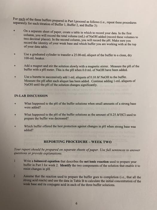 Solved WEEK TWO PROCEDURE PART I-PREPARING BUFFER SOLUTIONS | Chegg.com