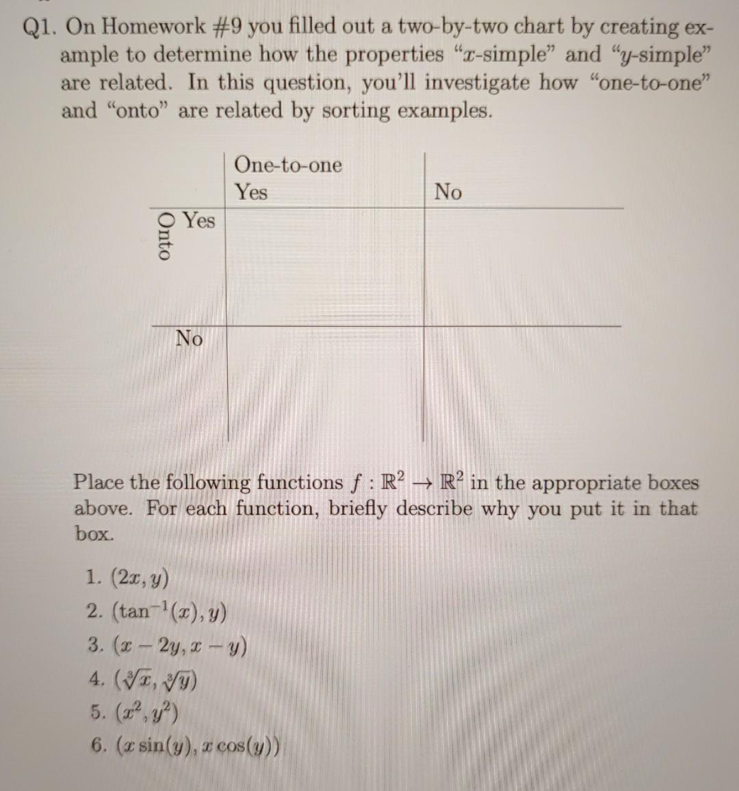 Solved Q1. On Homework \#9 you filled out a two-by-two chart | Chegg.com