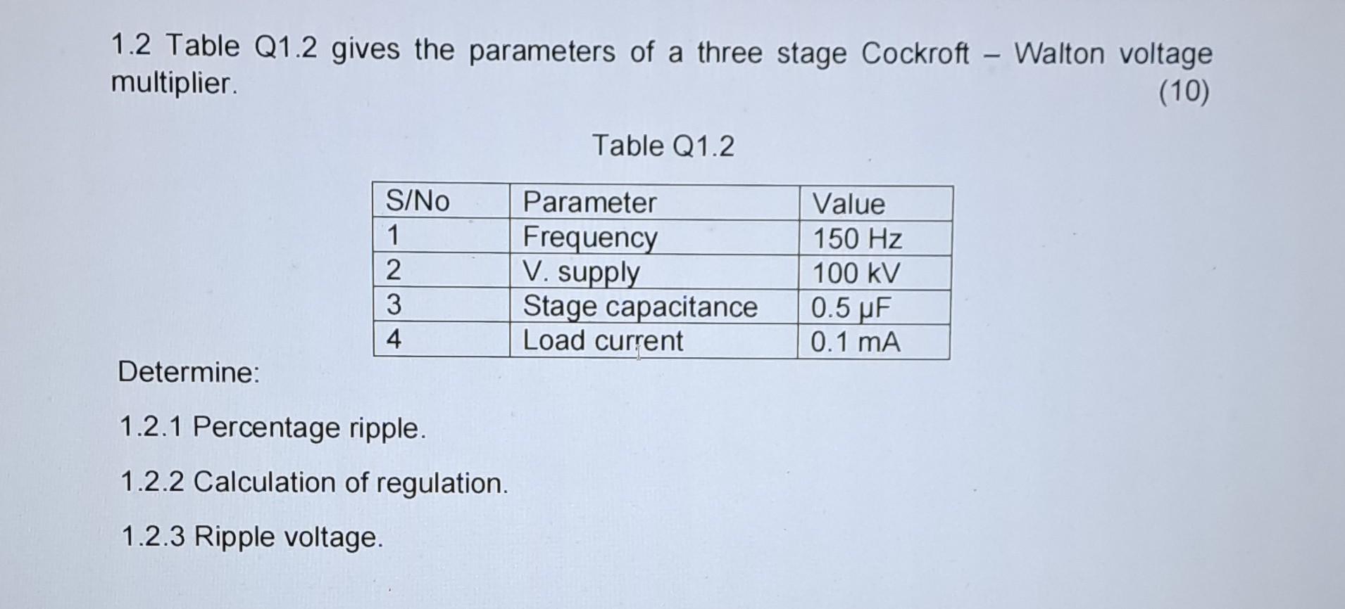 Solved 1.2 Table Q1.2 gives the parameters of a three stage | Chegg.com