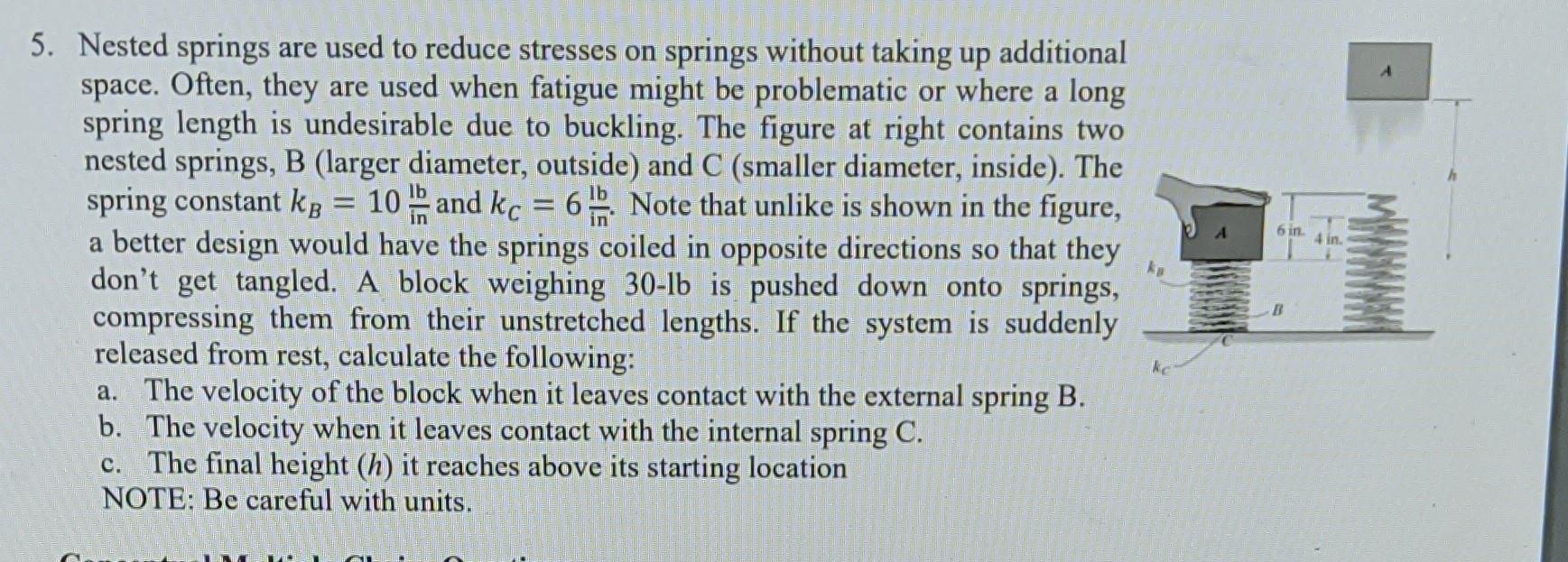 Solved B 6 in 4 in. 5. Nested springs are used to reduce | Chegg.com