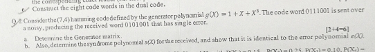 Solved Q) ﻿Consider the (7,4) ﻿hamming code defined by the | Chegg.com