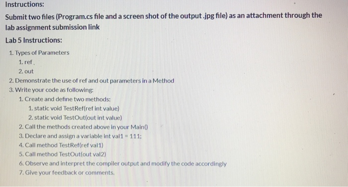 Solved Instructions: Submit two files (Program.cs file and a | Chegg.com