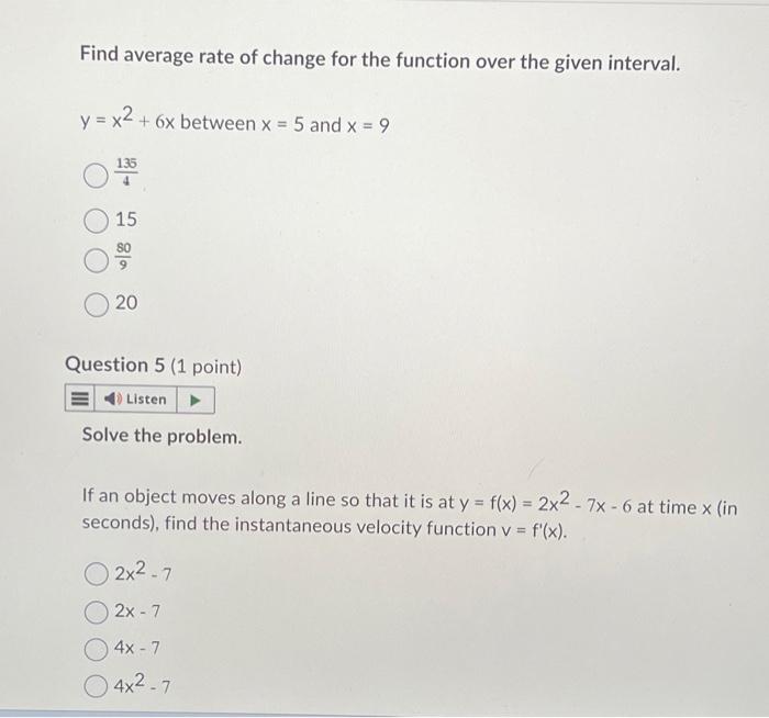 Solved Find average rate of change for the function over the | Chegg.com