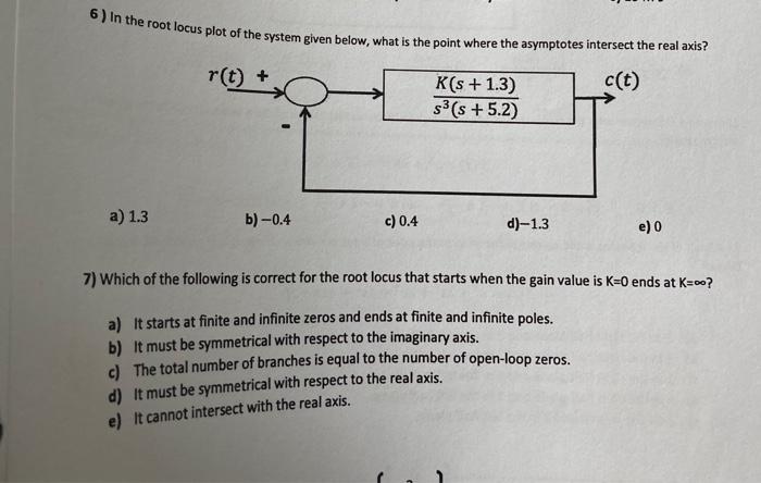 Solved 6) In the root locus plot of the system given below, | Chegg.com