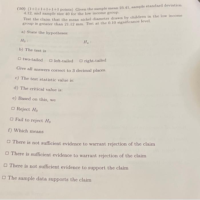 Solved (10) (1+1+1+1+1+1 points) Given the sample mean 23.41 | Chegg.com Solved (10) (1+1+1+1+1+1 points) Given the sample mean 23.41 | Chegg.com