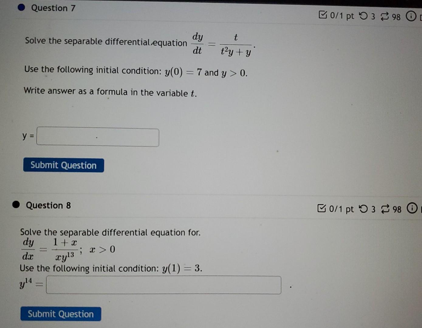 Solved Solve the separable differential equation | Chegg.com