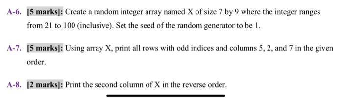 Solved A 6 5 Marks Create A Random Integer Array Named X 5190