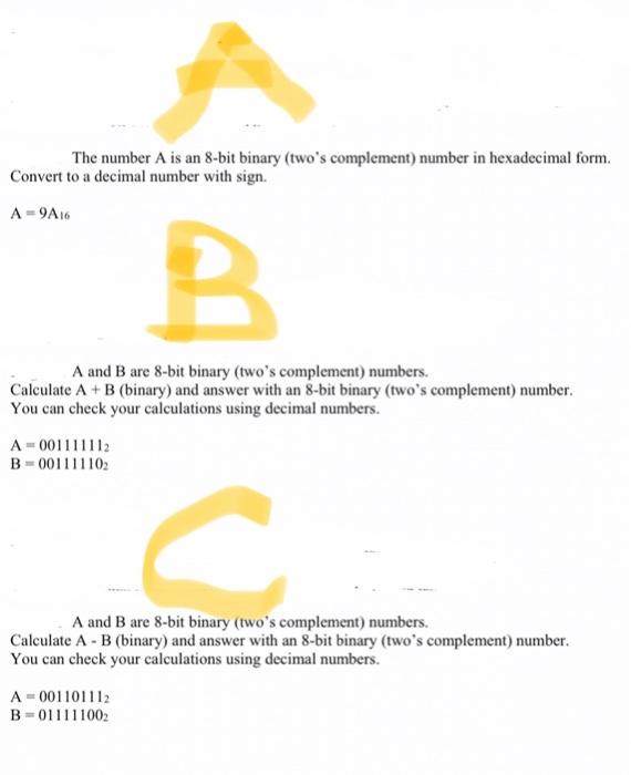 Solved The number A is an 8-bit binary (two's complement) | Chegg.com