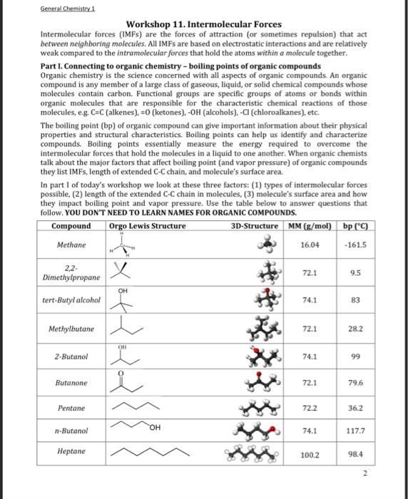 Solved General Chemistry 1 Workshop 11. Intermolecular | Chegg.com