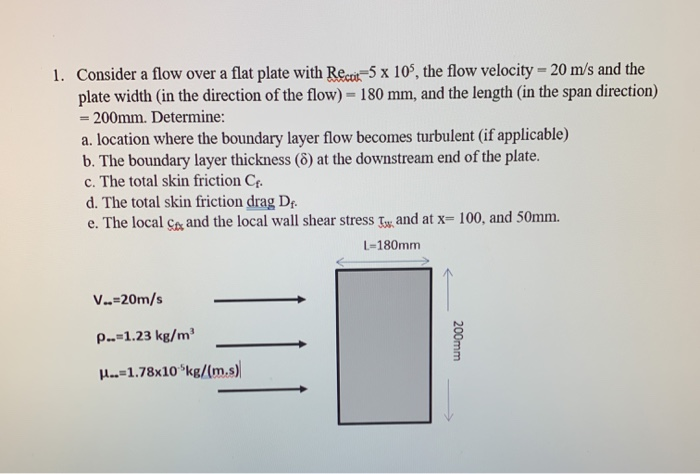Solved 1. Consider a flow over a flat plate with Recrir=5 x | Chegg.com