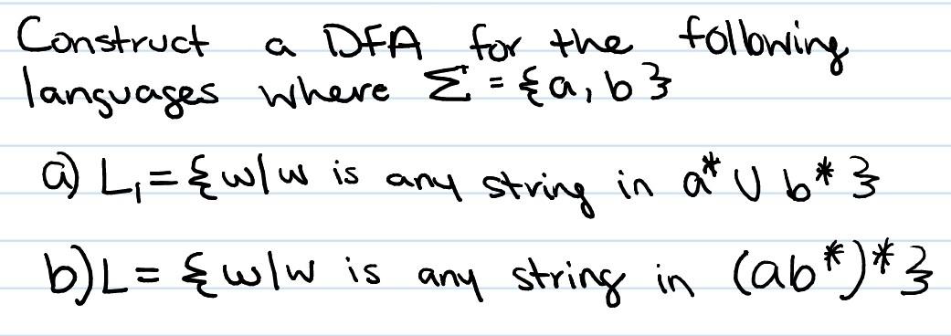 Solved Construct a DFA for the following languages where | Chegg.com