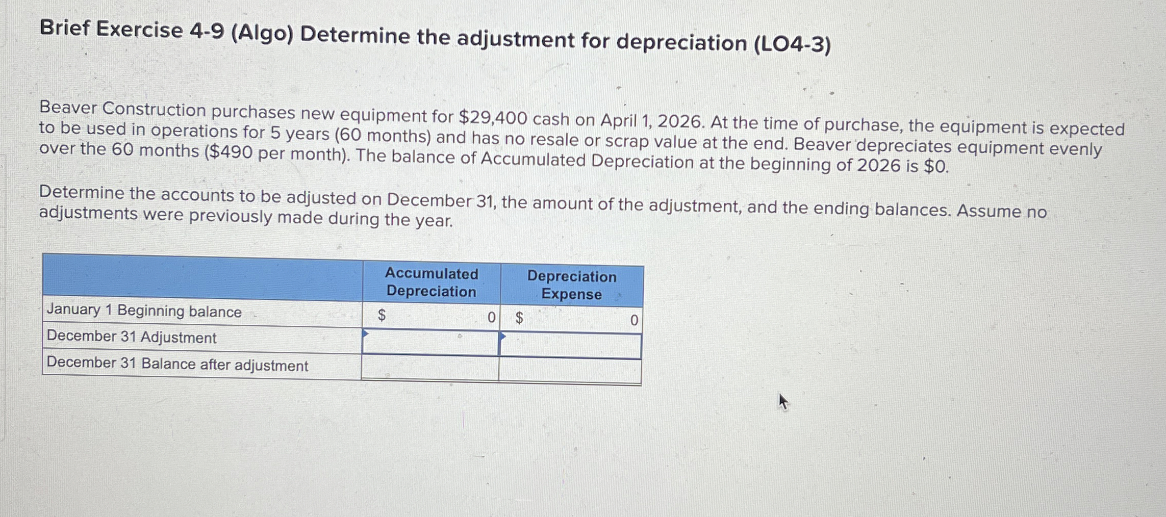 Solved Brief Exercise 4-9 (Algo) ﻿Determine the adjustment | Chegg.com