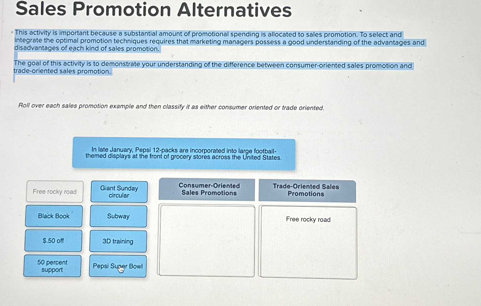 Solved Sales Promotion AlternativesThis activity is | Chegg.com