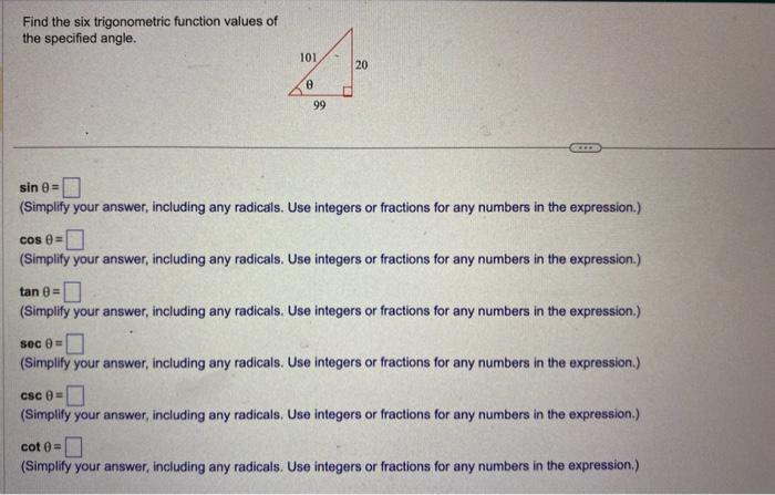 Solved Find the six trigonometric function values of the | Chegg.com