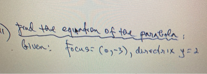 Solved 21 fred the equation of the parabola Given: Focus | Chegg.com