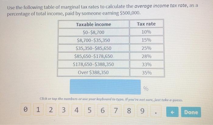 Solved Use the following table of marginal tax rates to | Chegg.com