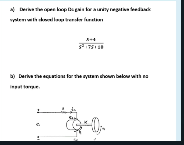Solved a) ﻿Derive the open loop Dc gain for a unity negative | Chegg.com