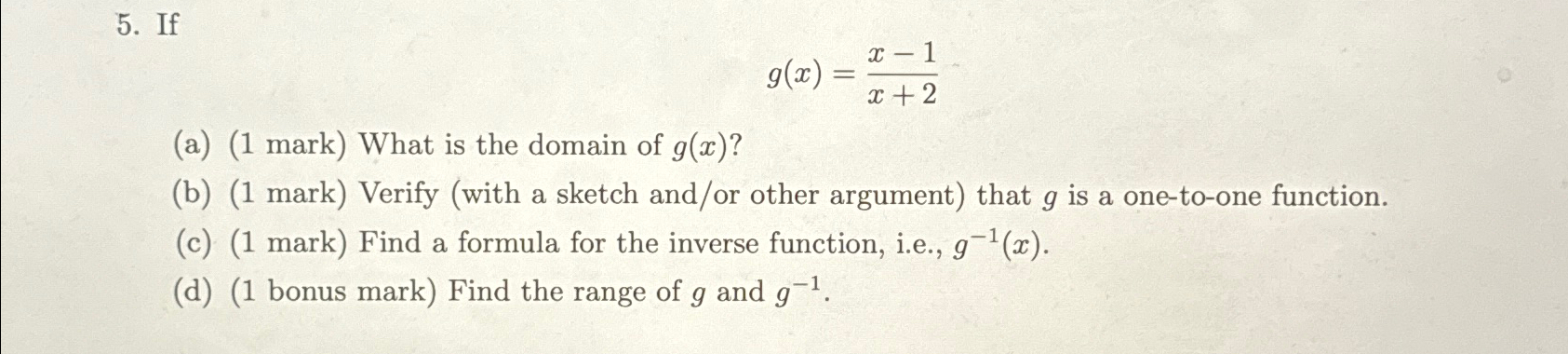 Solved Ifg(x)=x-1x+2(a) (1 ﻿mark) ﻿What is the domain of | Chegg.com