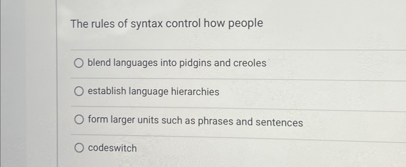 Solved The rules of syntax control how peopleblend languages | Chegg.com
