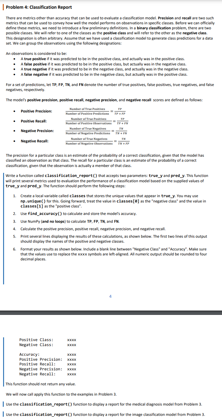 Solved Python Problem 4: Classification Report | Chegg.com