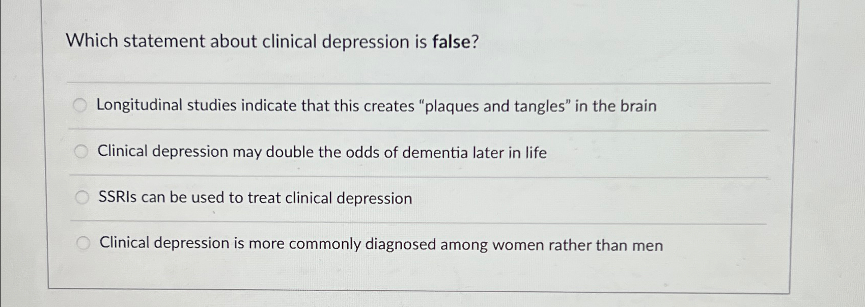 Solved Which statement about clinical depression is | Chegg.com