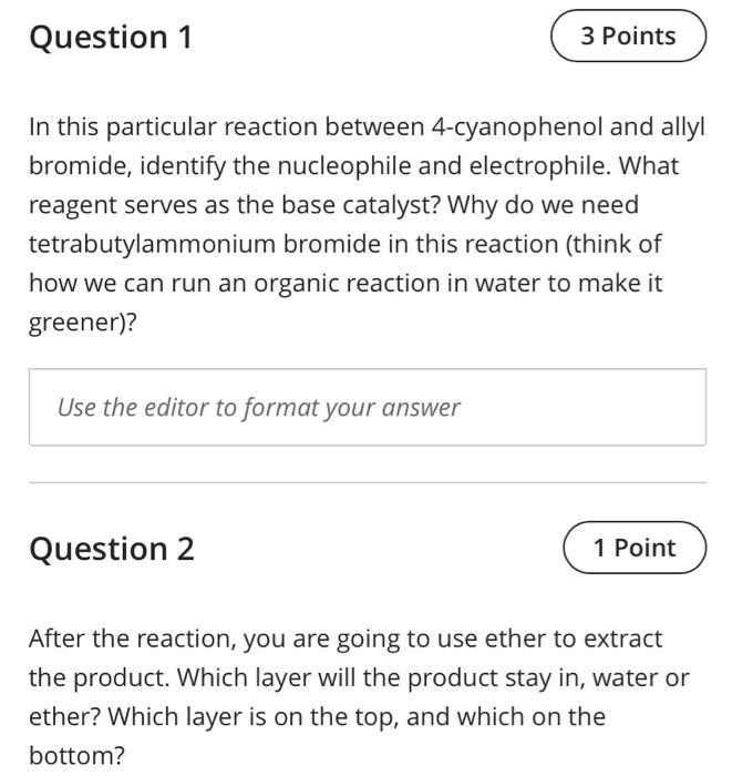 Solved Question 1 3 Points In this particular reaction | Chegg.com