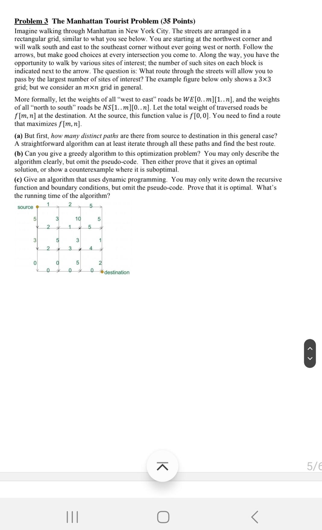 Solved Problem 3 The Manhattan Tourist Problem (35 Points) | Chegg.com