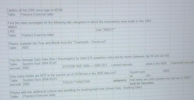 Update all the DSK room type to KEXN Table Practice | Chegg.com