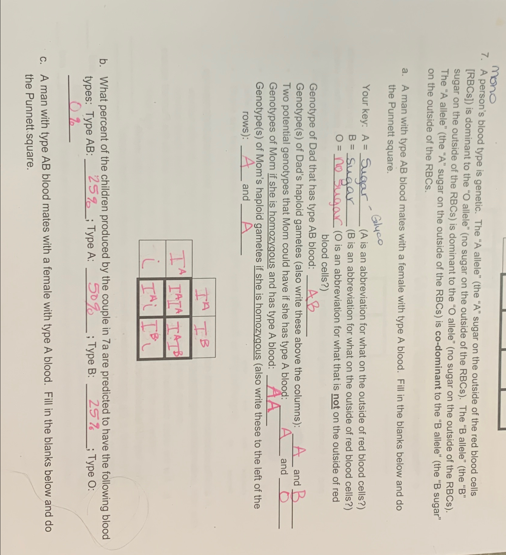 Solved A person's blood type is genetic. The "A allele" (the | Chegg.com