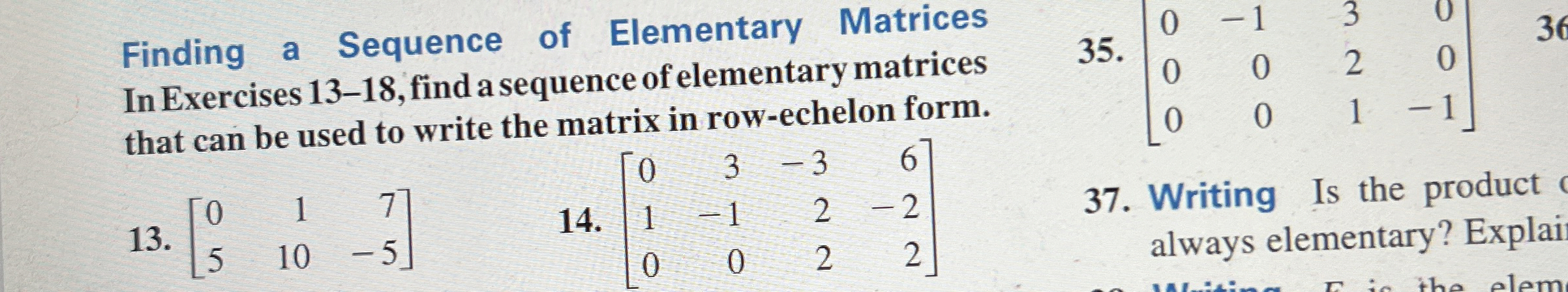 Solved Finding a Sequence of Elementary MatricesIn Exercises | Chegg.com