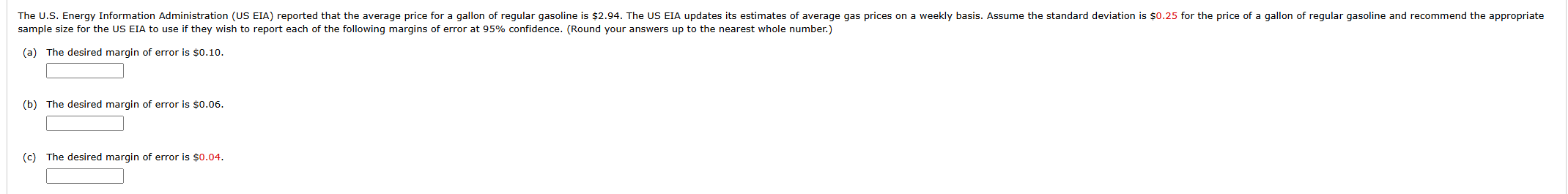 Solved sample size for the US EIA to use if they wish to | Chegg.com