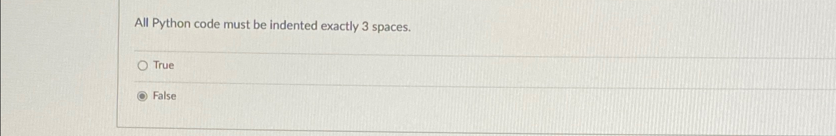 Solved All Python code must be indented exactly 3 | Chegg.com