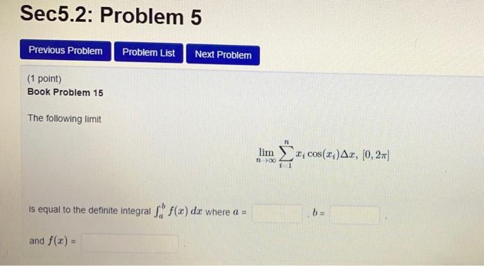 Solved (1 point) Book Problem 15 The following limit | Chegg.com