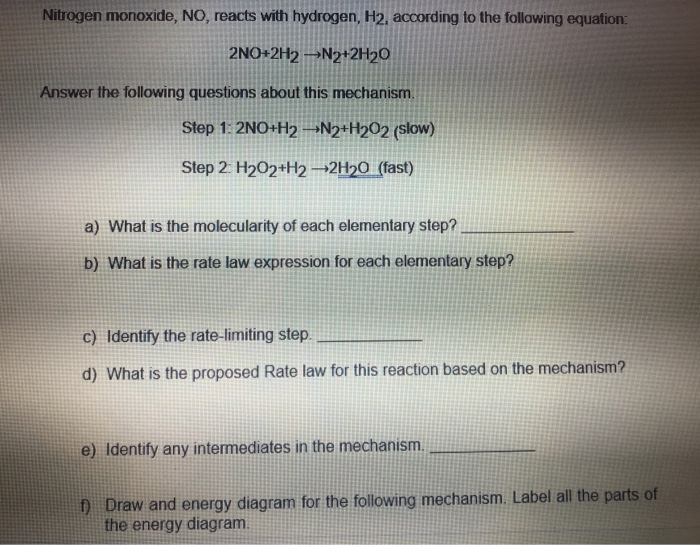 Solved Nitrogen monoxide, NO, reacts with hydrogen, H2, | Chegg.com