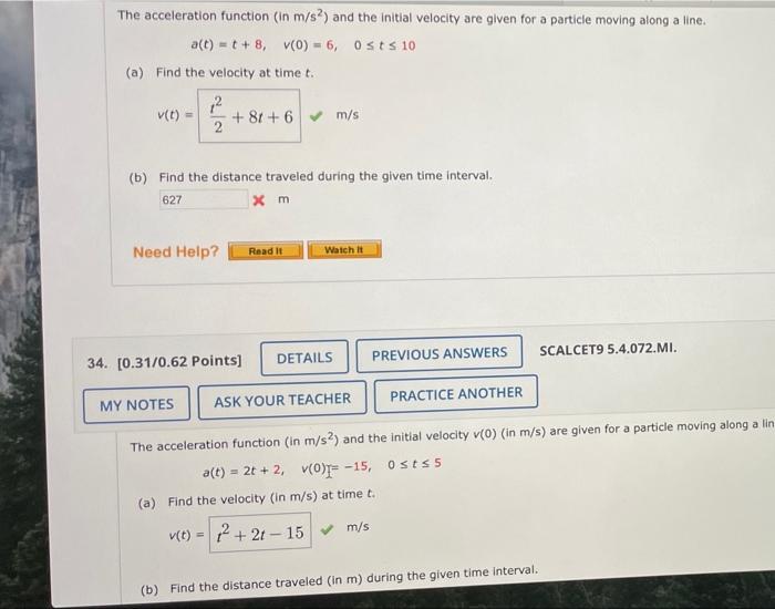 Solved The acceleration function (in m/s2) and the initial | Chegg.com