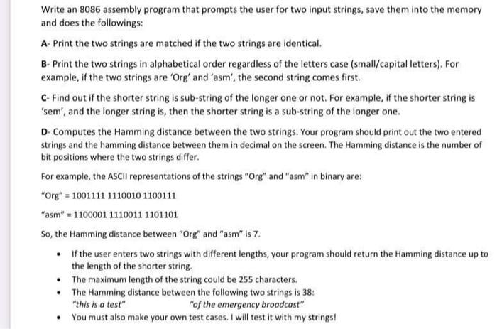 Solved Write an 8086 assembly program that prompts the user | Chegg.com