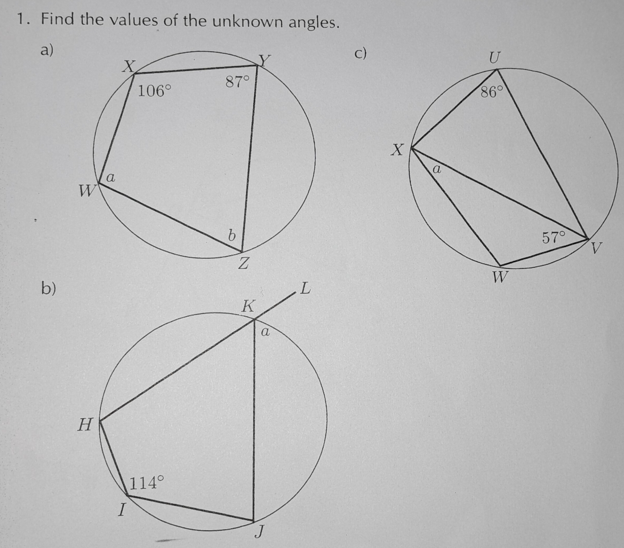 Solved Find the values of the unknown angles.a)C) | Chegg.com