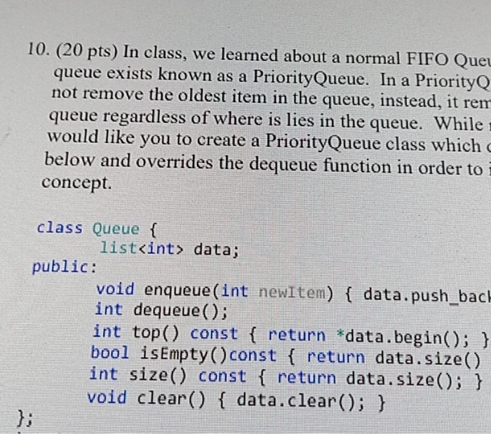 10. (20 pts) In class, we learned about a normal FIFO | Chegg.com