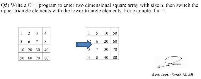 Solved Write a C++ program to enter two dimensional square | Chegg.com