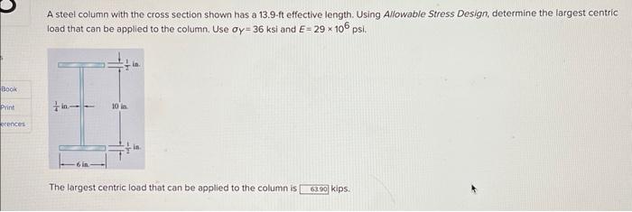 Solved A steel column with the cross section shown has a | Chegg.com