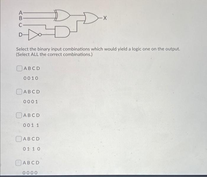 Solved B Đ Select the binary input combinations which would | Chegg.com