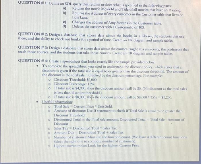 Solved QUESTION \# 1: Define an SOL query that retums or | Chegg.com