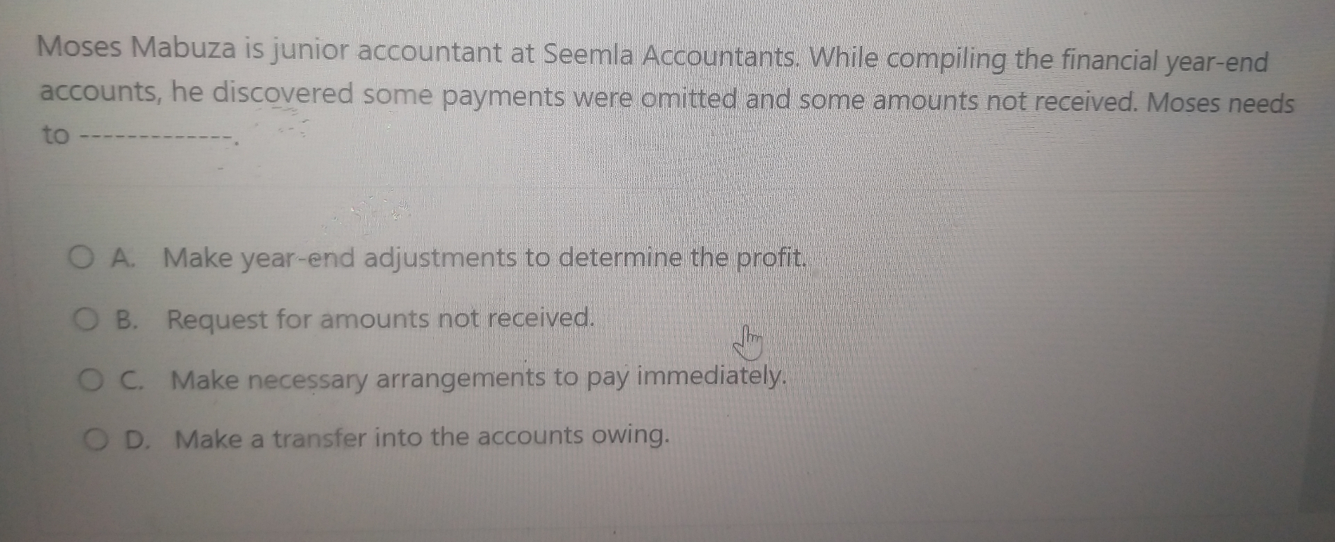 Solved Moses Mabuza is junior accountant at Seemla | Chegg.com