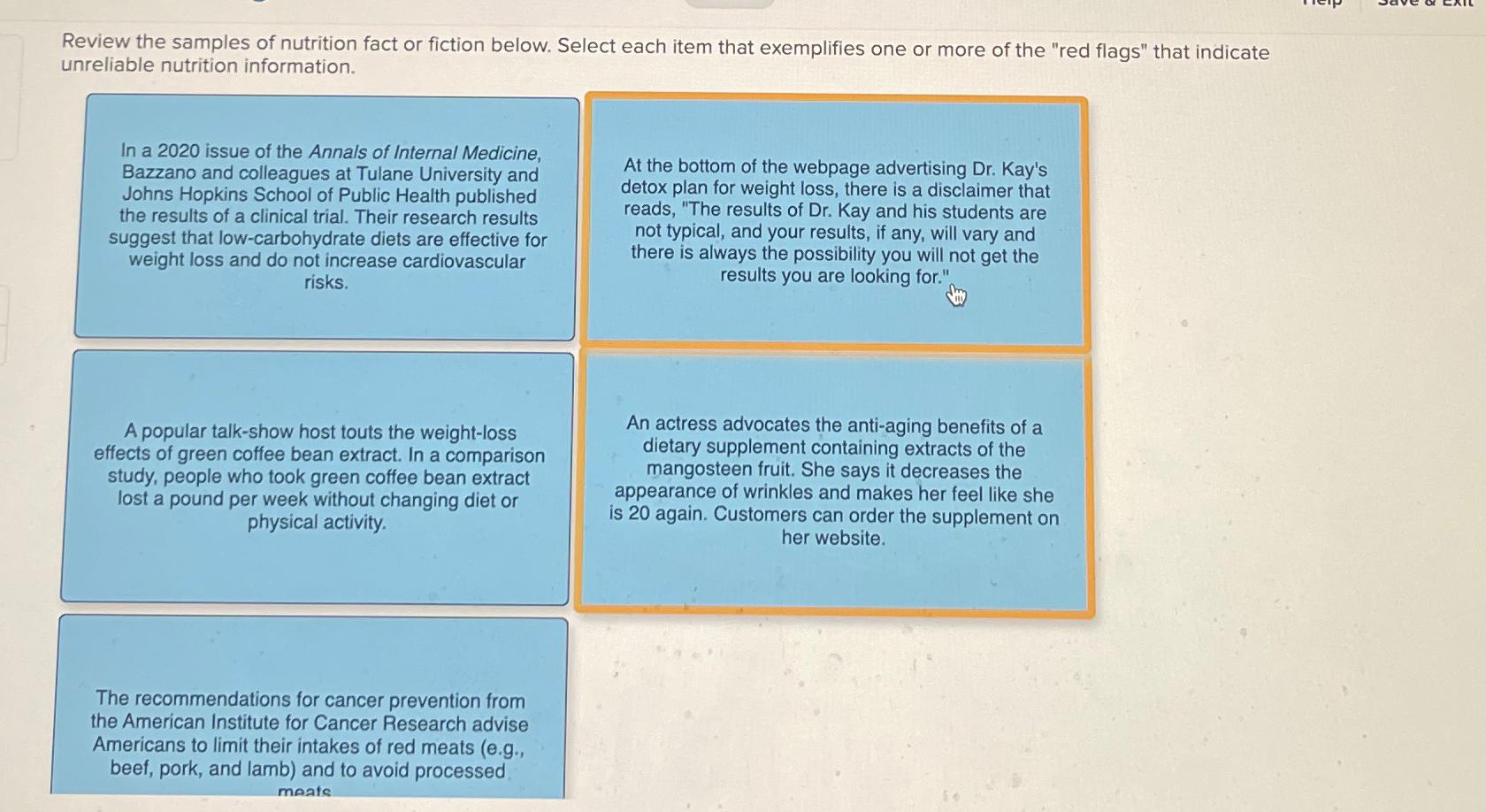 Solved Review the samples of nutrition fact or fiction | Chegg.com