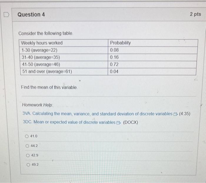 Solved Consider the following table. Find the mean of this | Chegg.com