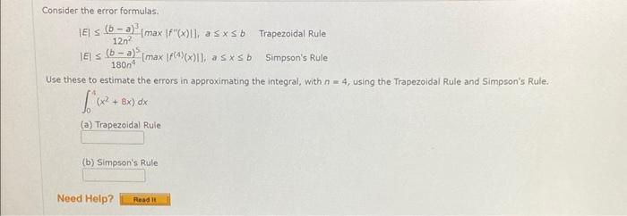 Solved Consider the error formulas. | Chegg.com