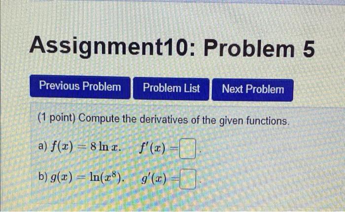 Solved Assignment10 Problem 5 Previous Problem Problem List 8122
