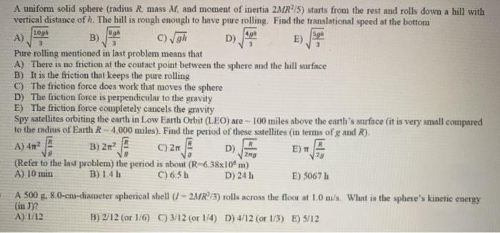 Solved VB) A uniform solid sphere (radius R mass M, and | Chegg.com