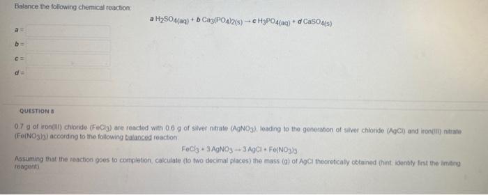 Solved Balance the following chemical reaction: | Chegg.com